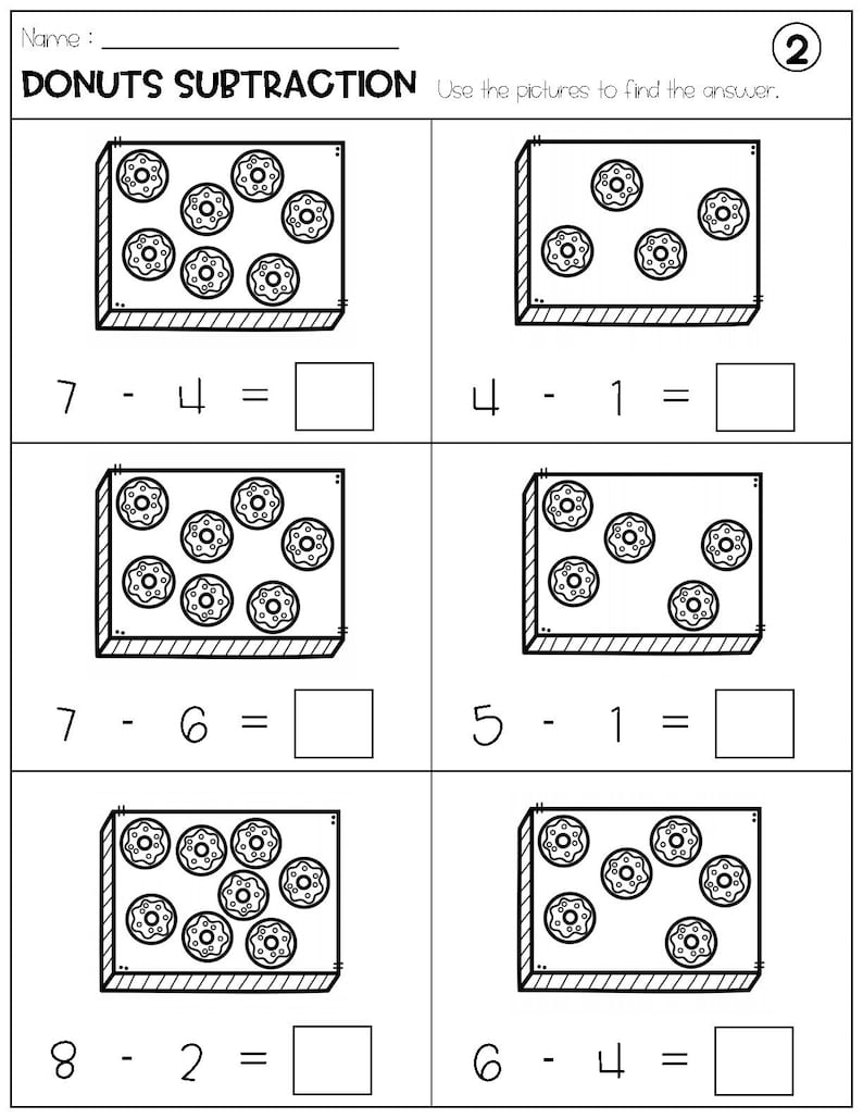 Subtraction With Pictures Within 10 Worksheets - Subtracting Donuts ...