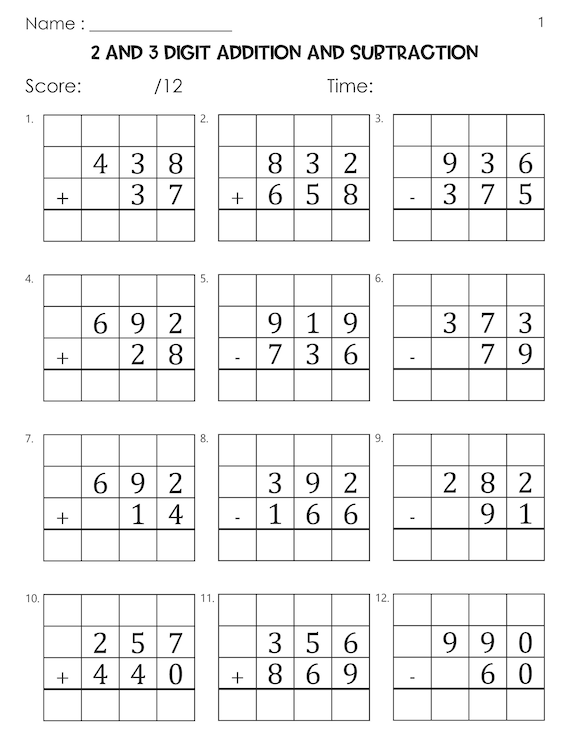 Hojas De Trabajo Relacionadas Con La Suma Y La Resta