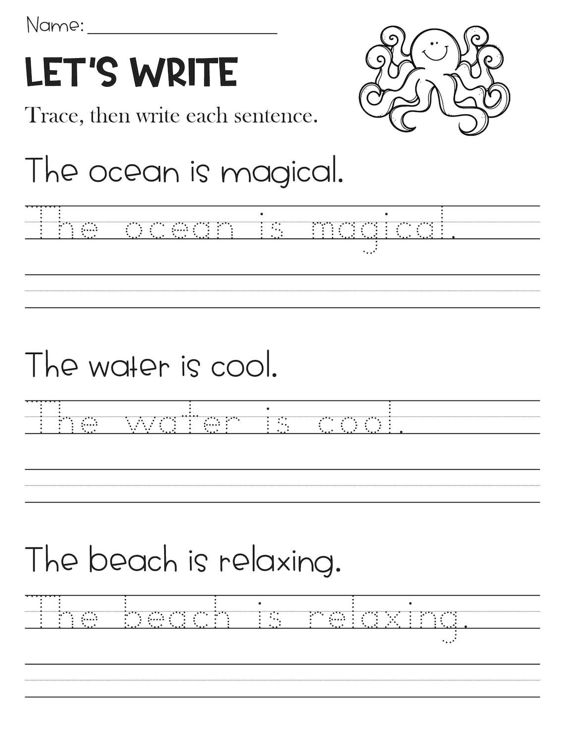 Sentence Writing and Tracing Handwriting Practice - Ocean Theme - Etsy