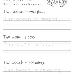 Sentence Writing and Tracing Handwriting Practice - Ocean Theme - Etsy
