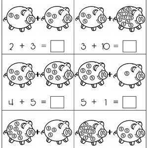 Addition With Pictures Sum up to 20 Worksheets - Adding Piggy Pictures ...