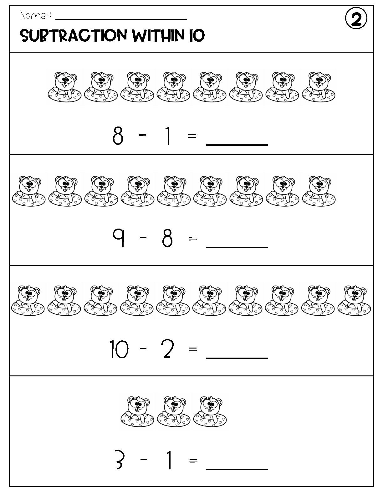 Subtraction Within 10 With Pictures Worksheets - Etsy