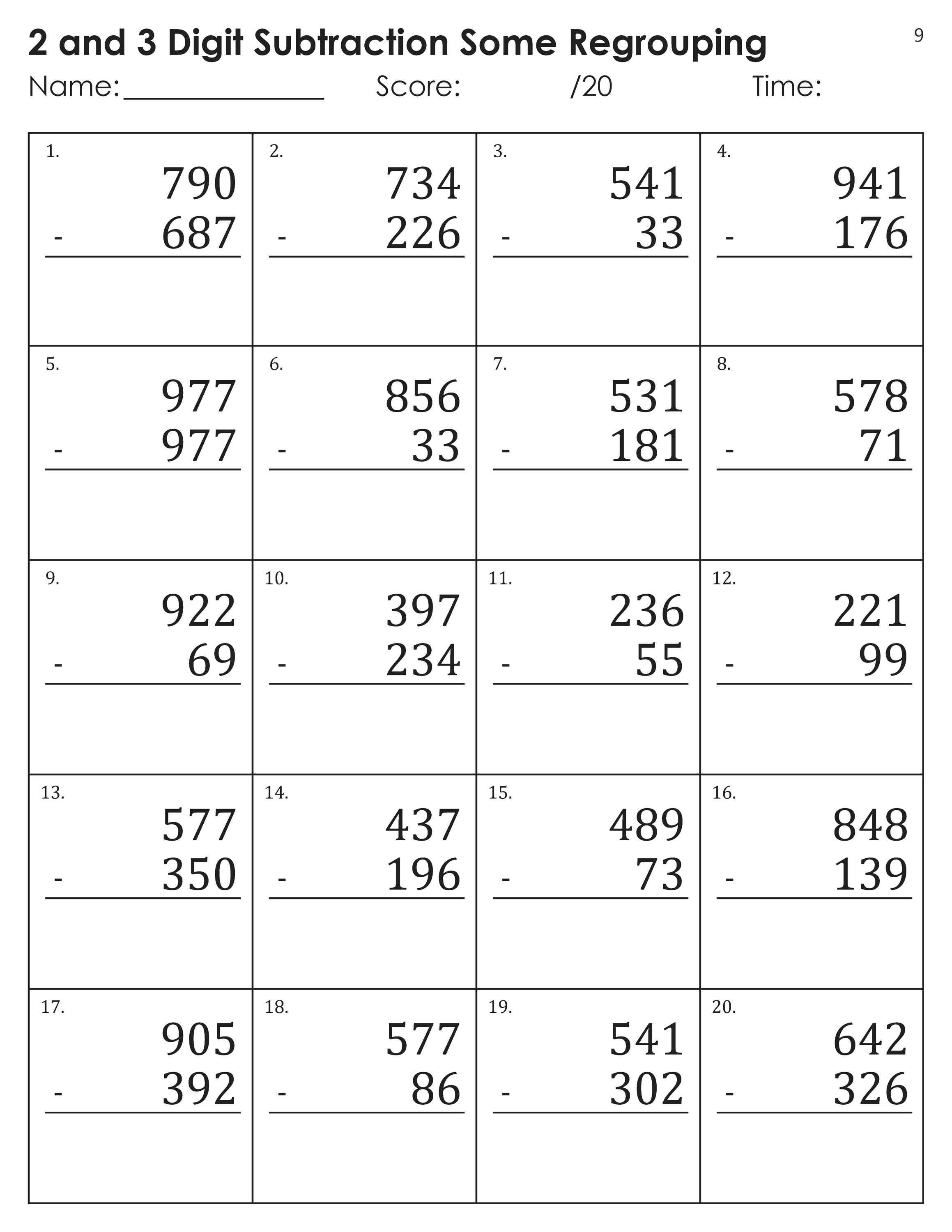 2nd Grade Math Worksheets 3 Digit Subtraction
