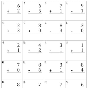 Mixed Single Digit Addition and Subtraction Within 10 Worksheets - Etsy