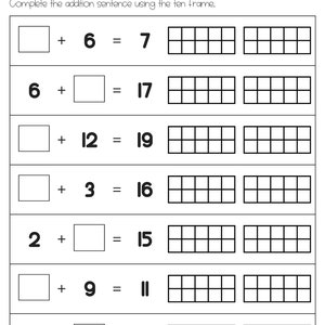 Missing Addends to 20 With Ten Frame Worksheets - Etsy