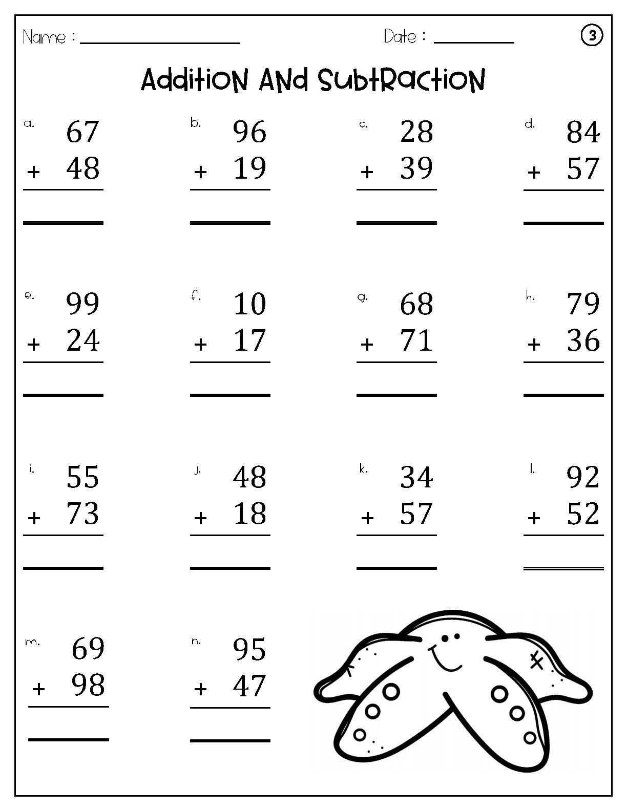 2 Digit Addition and Subtraction Worksheets - Set2 Ocean Theme Math ...