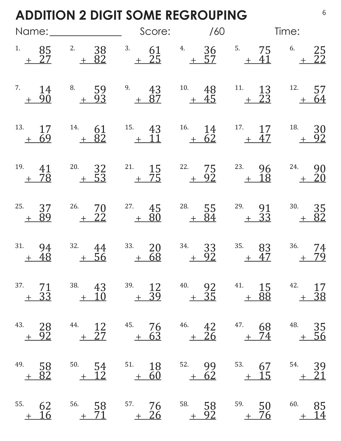 Math Timed Tests 2 Digit Addition Some Regrouping - Etsy