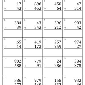 2 and 3 Digit Mixed Addition and Subtraction With Some Regrouping ...