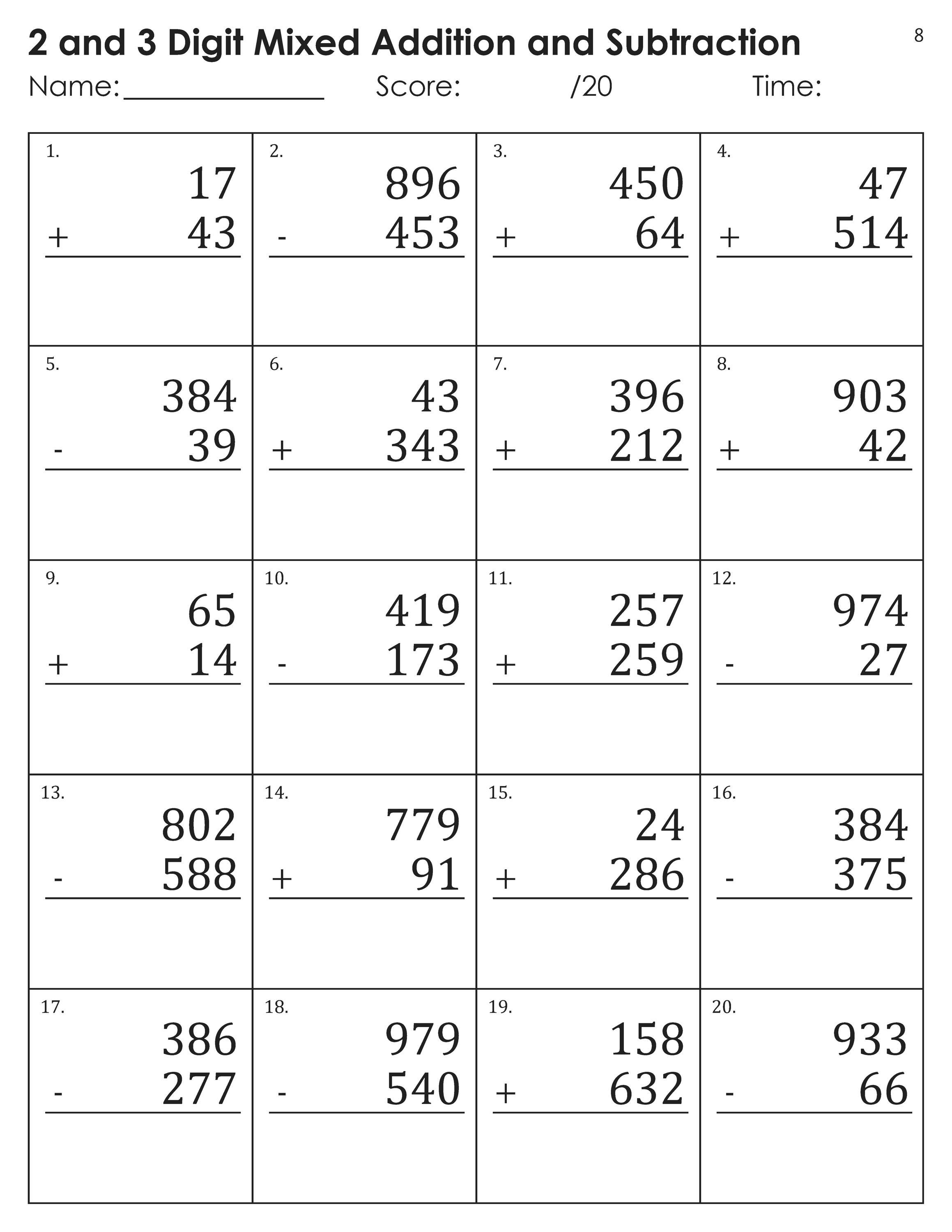 2 and 3 Digit Mixed Addition and Subtraction With Some Regrouping ...