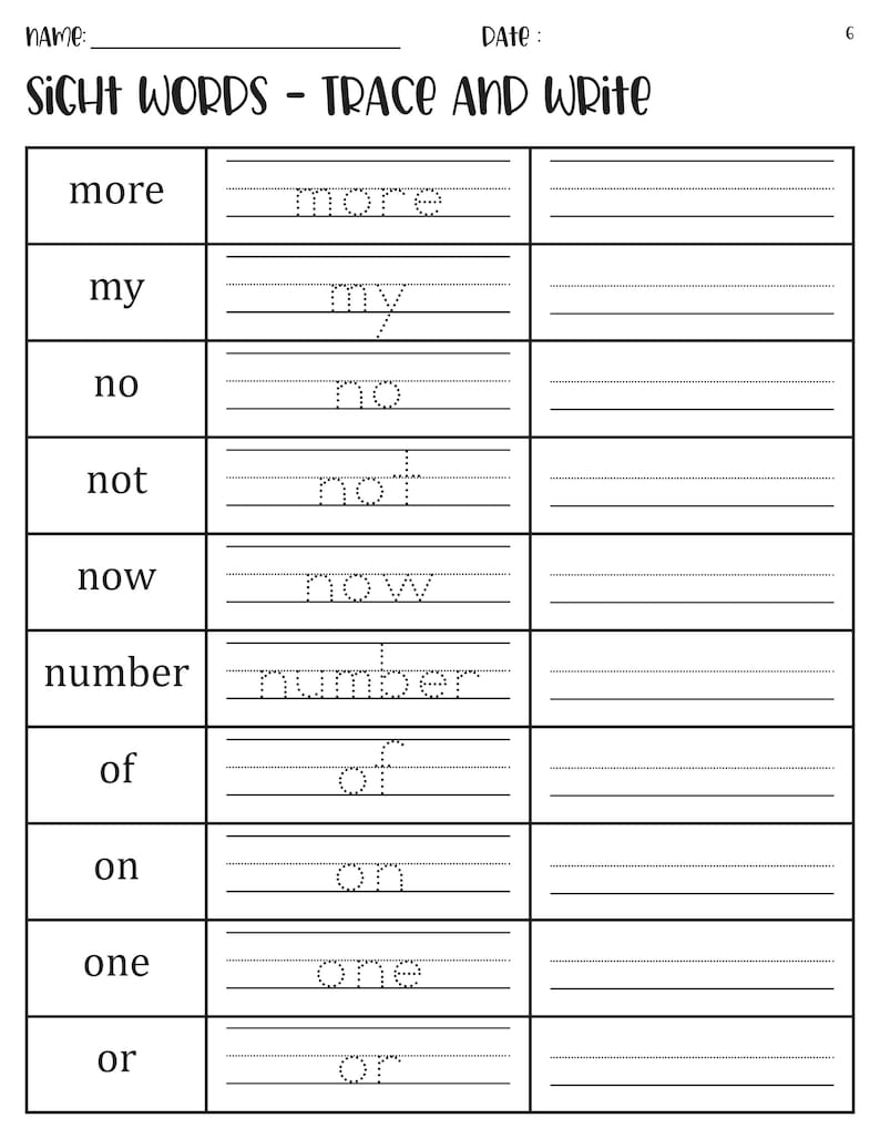 Trace and Write Fry First 200 Sight Words Worksheets - Etsy