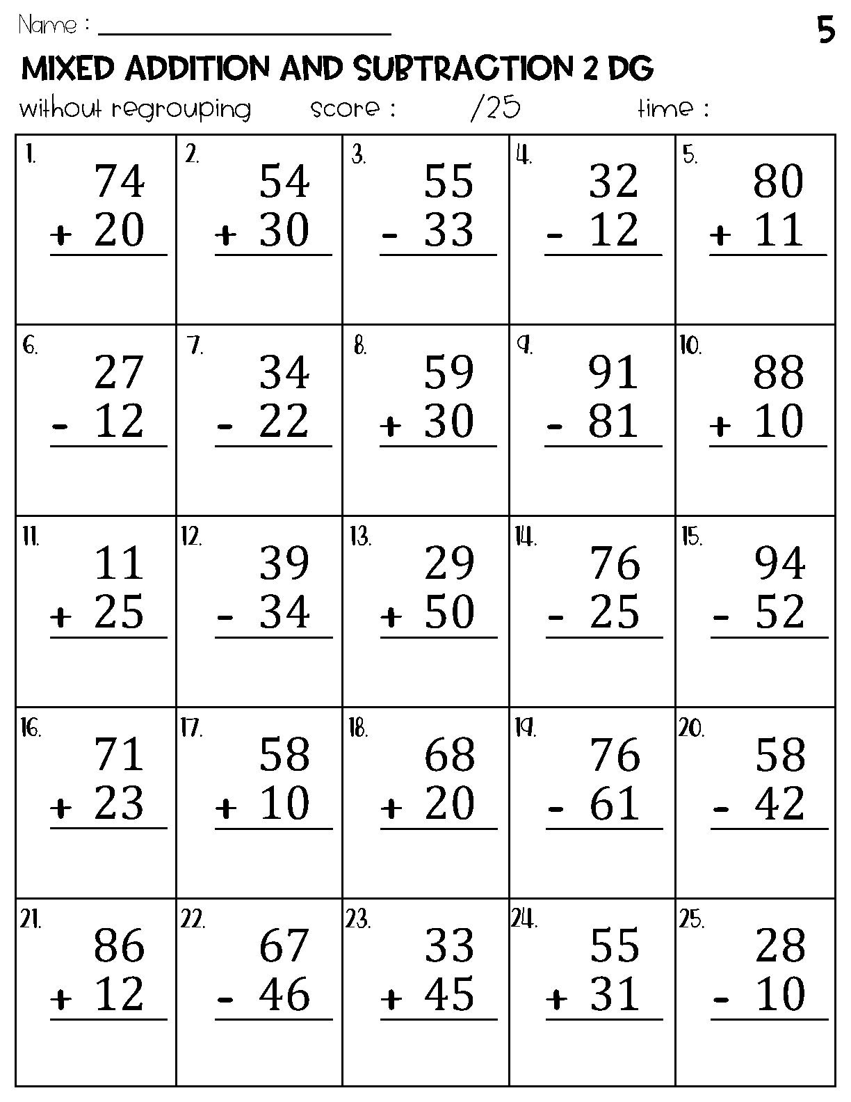 Two Digit Mixed Addition and Subtraction Without Regrouping Worksheets ... Two Digit Mixed Addition and Subtraction Without Regrouping Worksheets ...