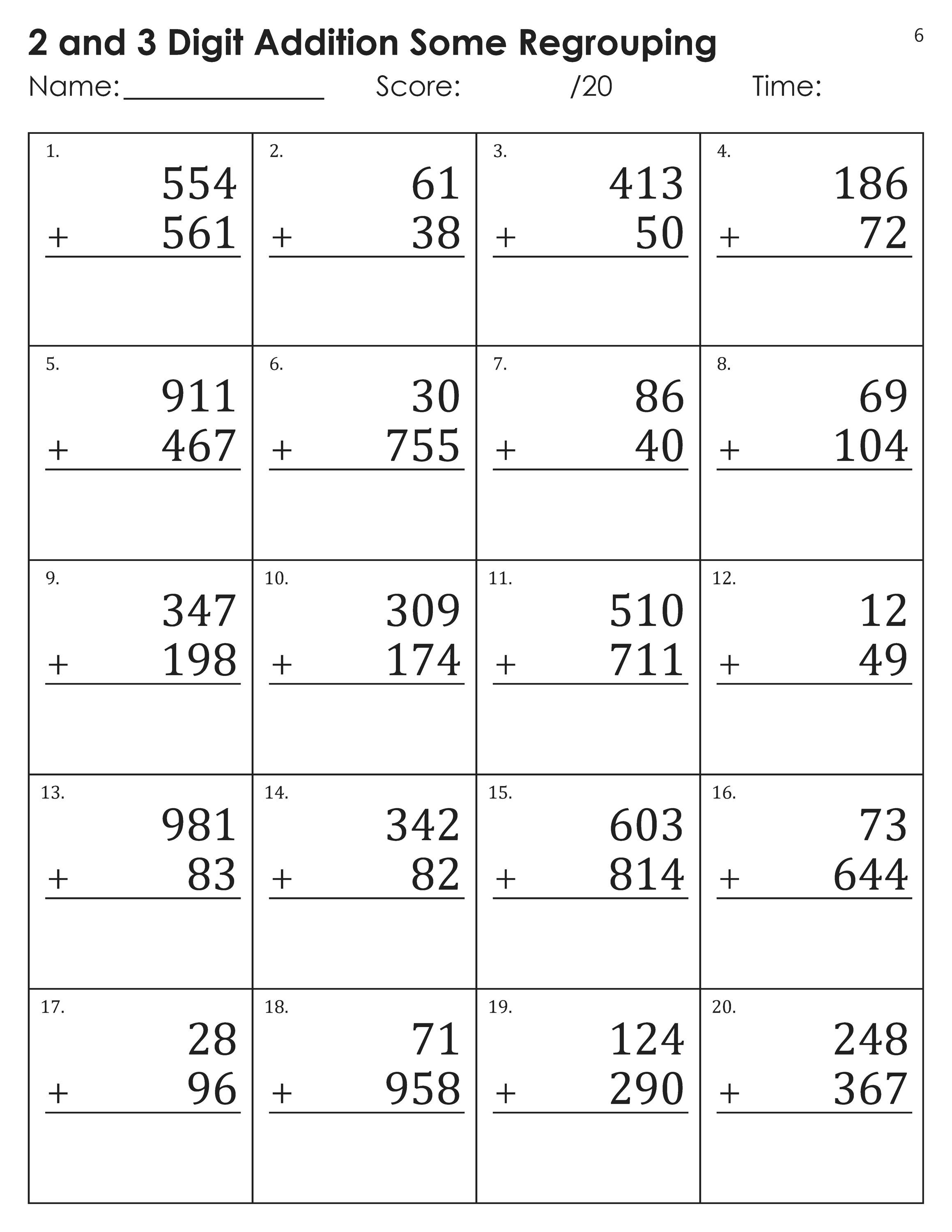 2 and 3 Digit Addition With Some Regrouping Worksheets - Etsy