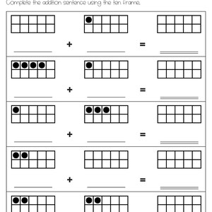 Addition Within 5 With Ten Frame Pictures Worksheets - Etsy