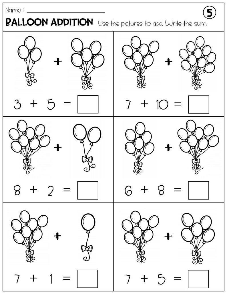 Addition With Pictures Sum up to 20 Worksheets - Adding Balloon ...