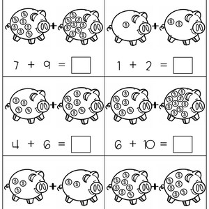 Addition With Pictures Sum up to 20 Worksheets - Adding Piggy Pictures ...