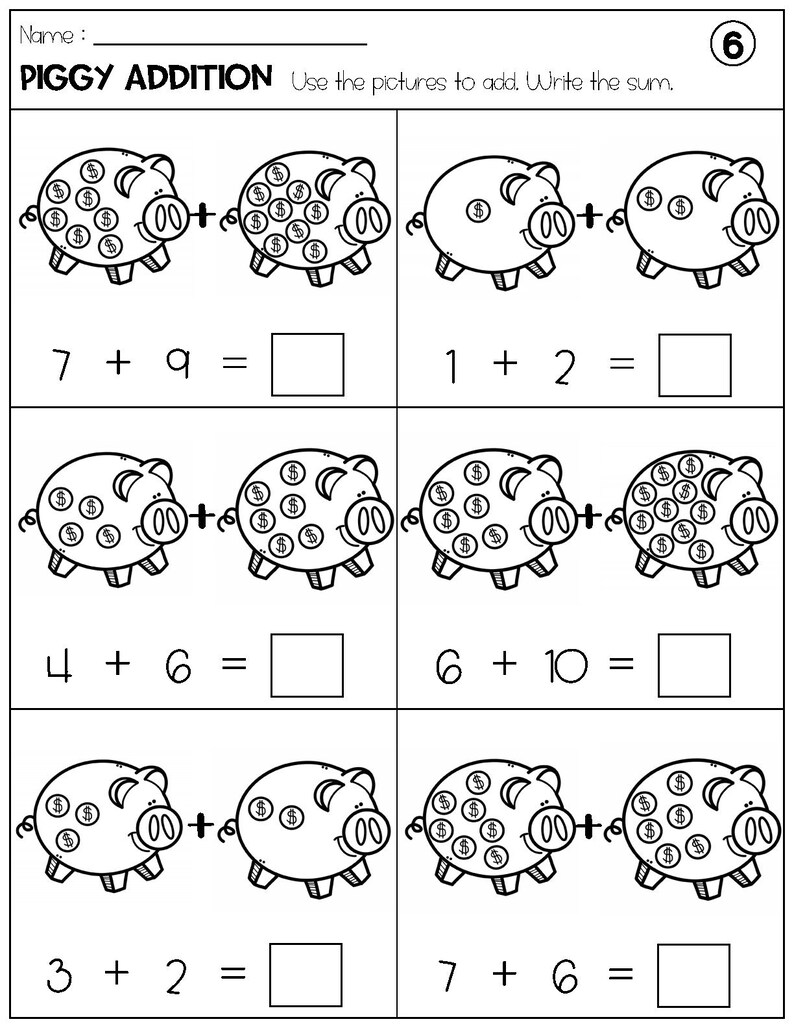 Addition With Pictures Sum up to 20 Worksheets - Adding Piggy Pictures ...