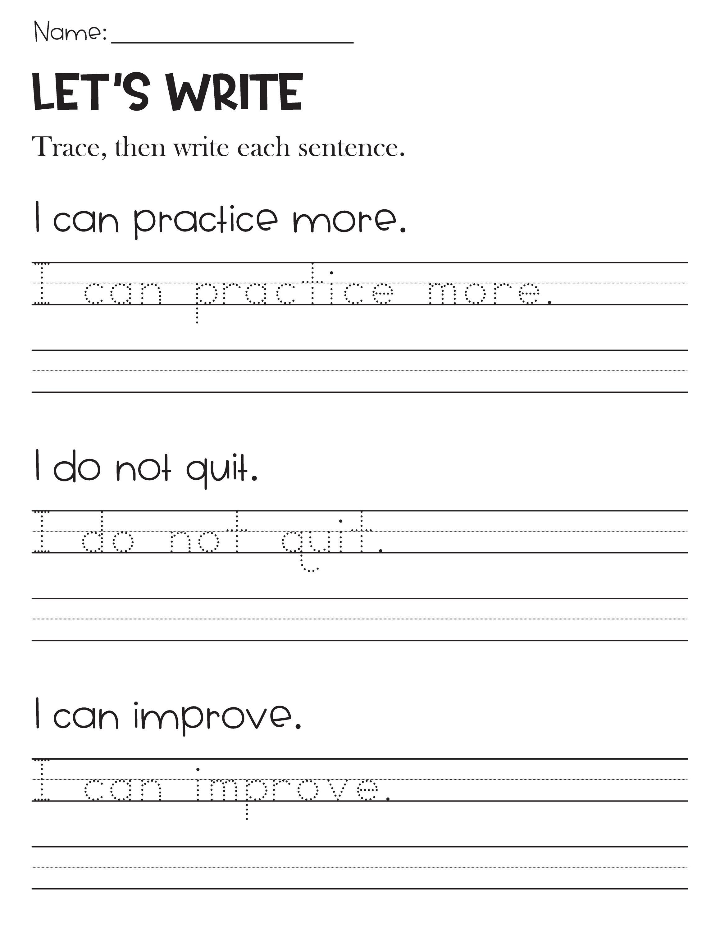 Sentence Writing and Tracing Handwriting Practice Worksheets - Growth ...