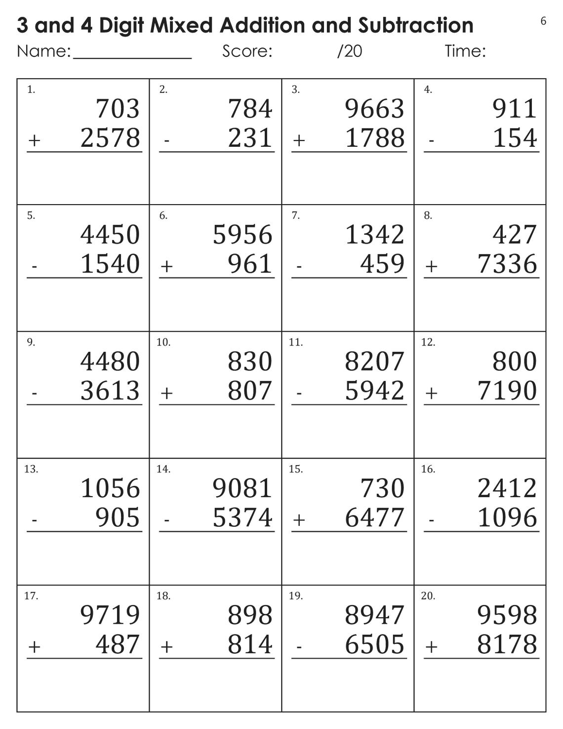 3 and 4 Digit Mixed Addition and Subtraction With Some Regrouping ...