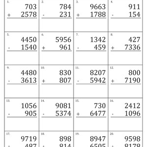 3 and 4 Digit Mixed Addition and Subtraction With Some Regrouping ...