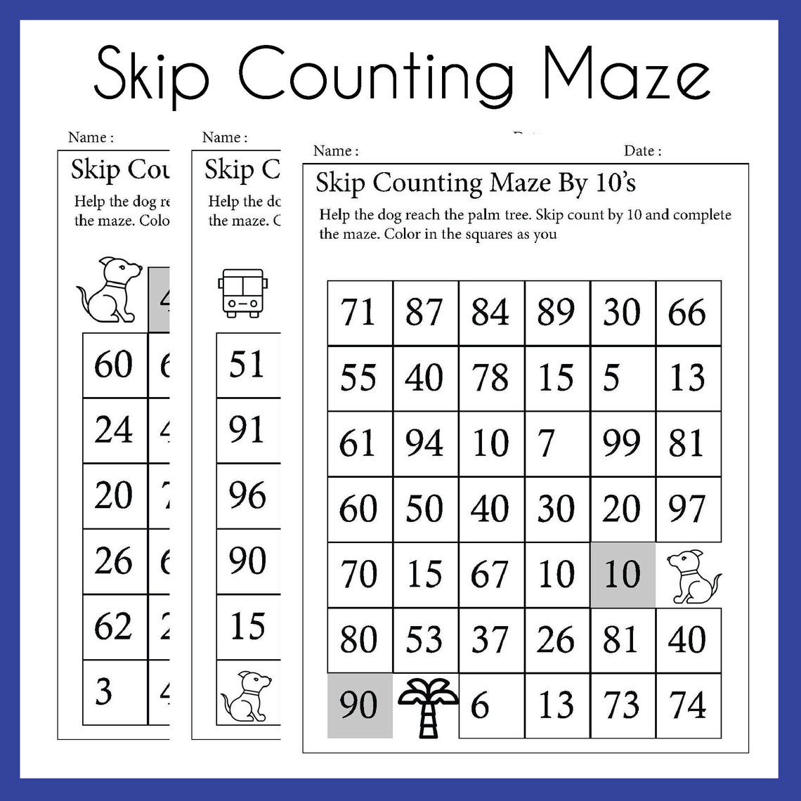 Skip Counting Maze by 2s,5s,10s,3s,7s Worksheets (printable PDF ...
