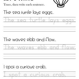 Sentence Writing and Tracing Handwriting Practice - Ocean Theme - Etsy