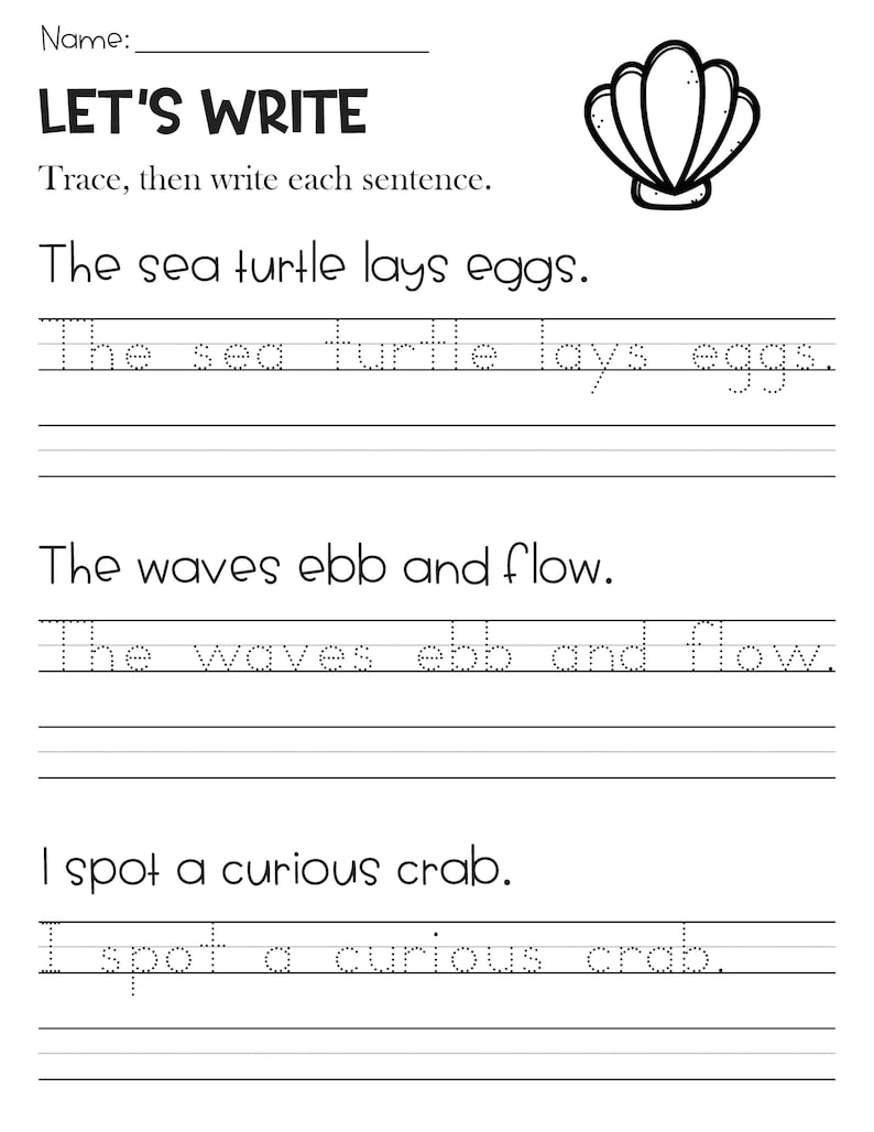 Sentence Writing and Tracing Handwriting Practice - Ocean Theme - Etsy