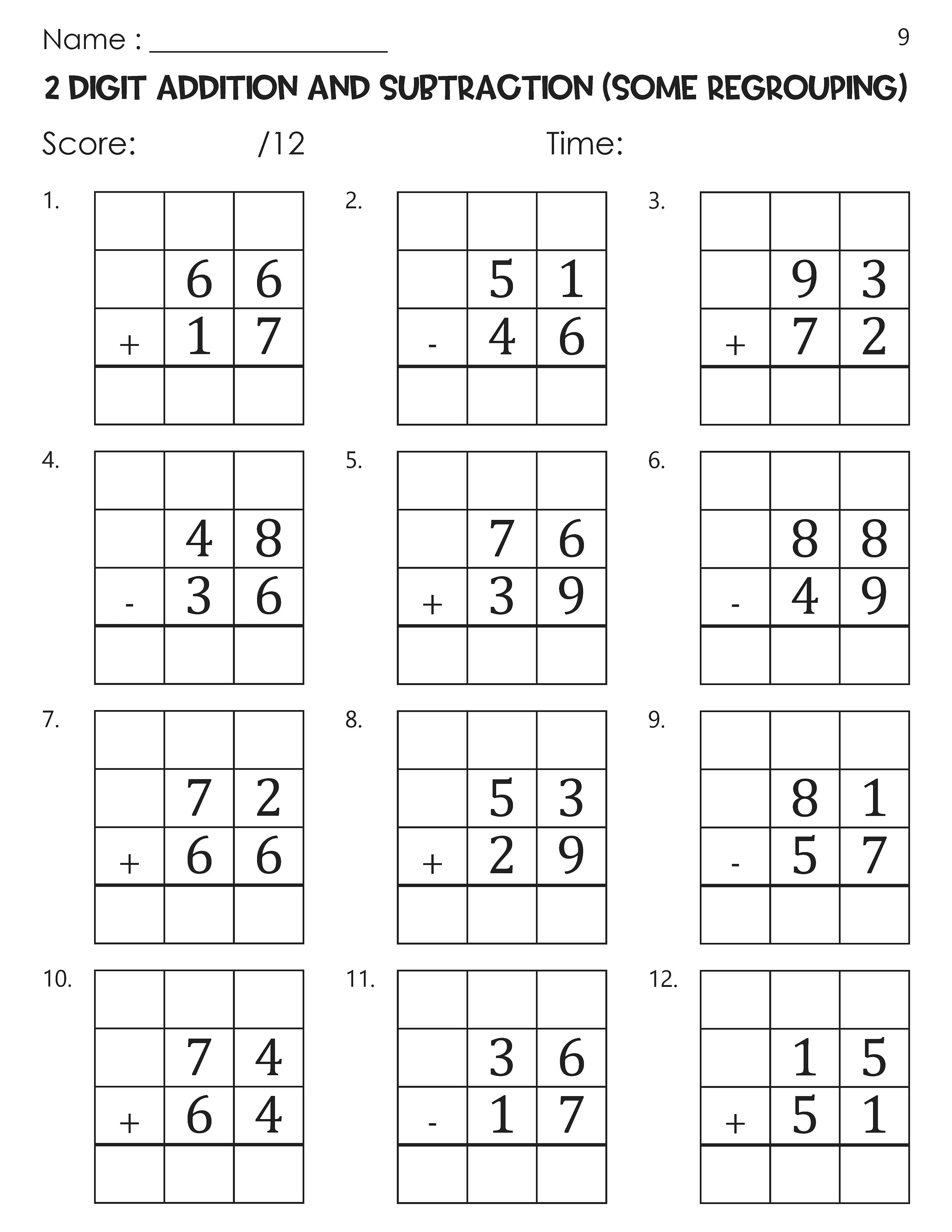 Two Digit Addition and Subtraction With and Without Regrouping With ...