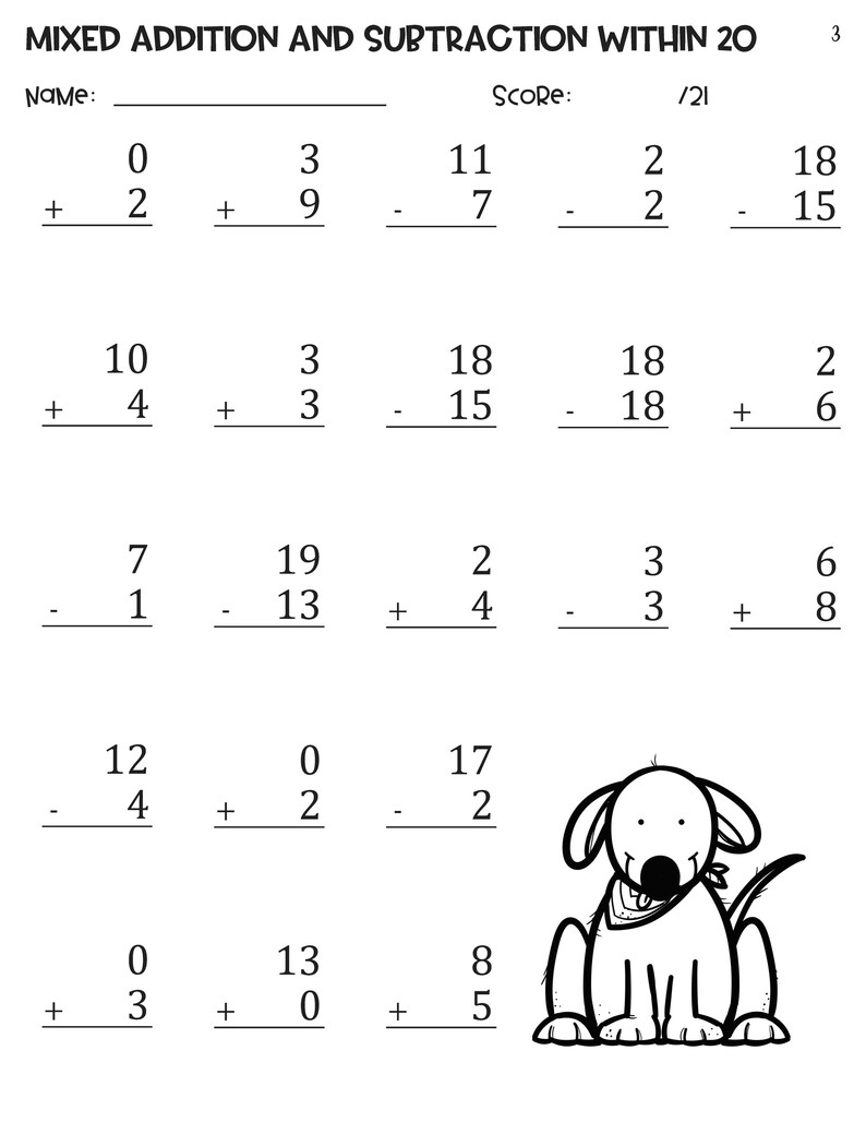 Farm Theme Mixed Addition and Subtraction Within 20 Worksheets - Etsy