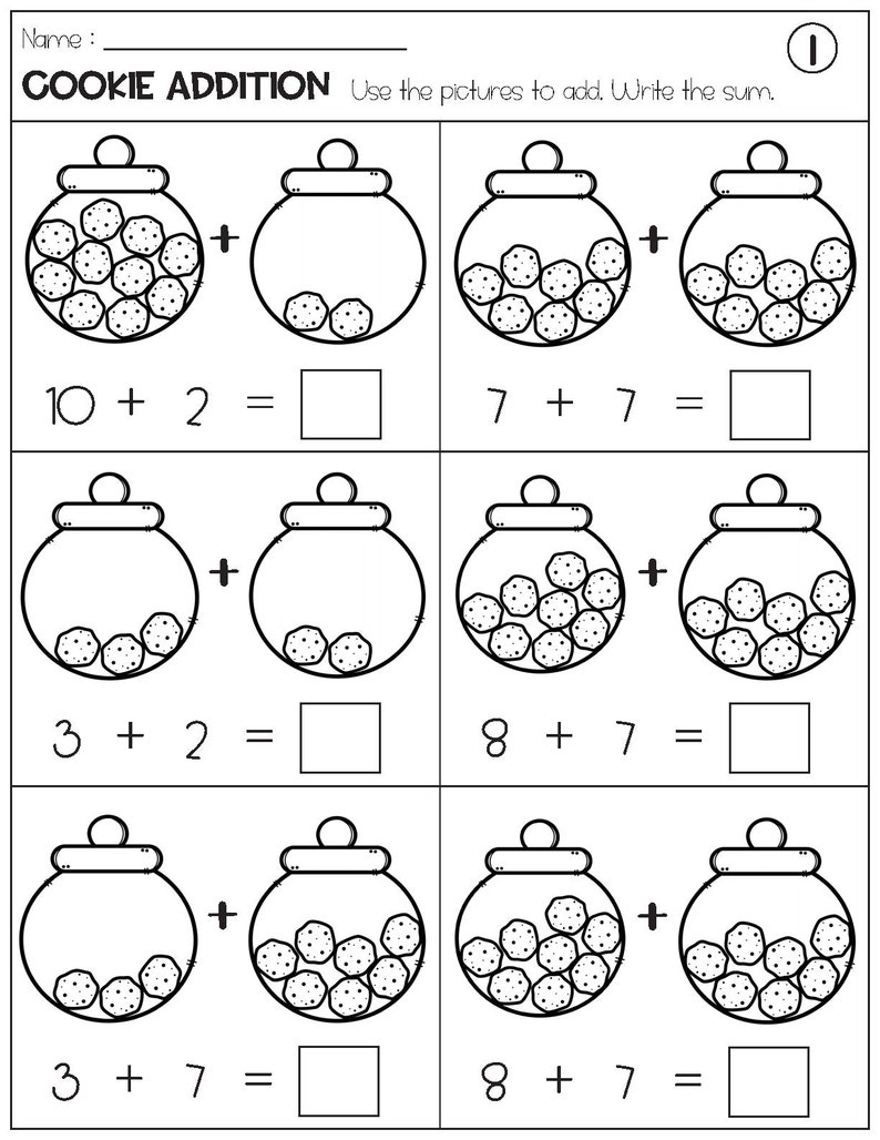 Addition With Pictures Sum up to 20 Worksheets - Adding Cookie Pictures ...