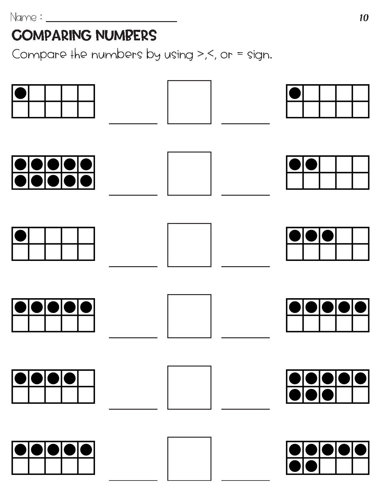 Counting and Comparing Numbers 1-10 With Ten Frame Worksheets - Etsy