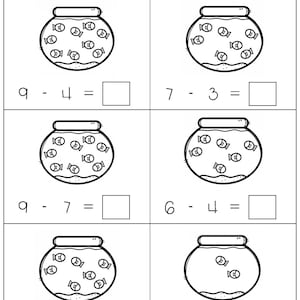 Subtraction With Pictures Within 10 Worksheets - Subtracting Fish Bowls ...