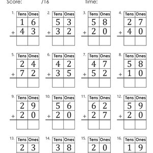 Two Digit Addition With Tens and Ones Without Regrouping Worksheets - Etsy