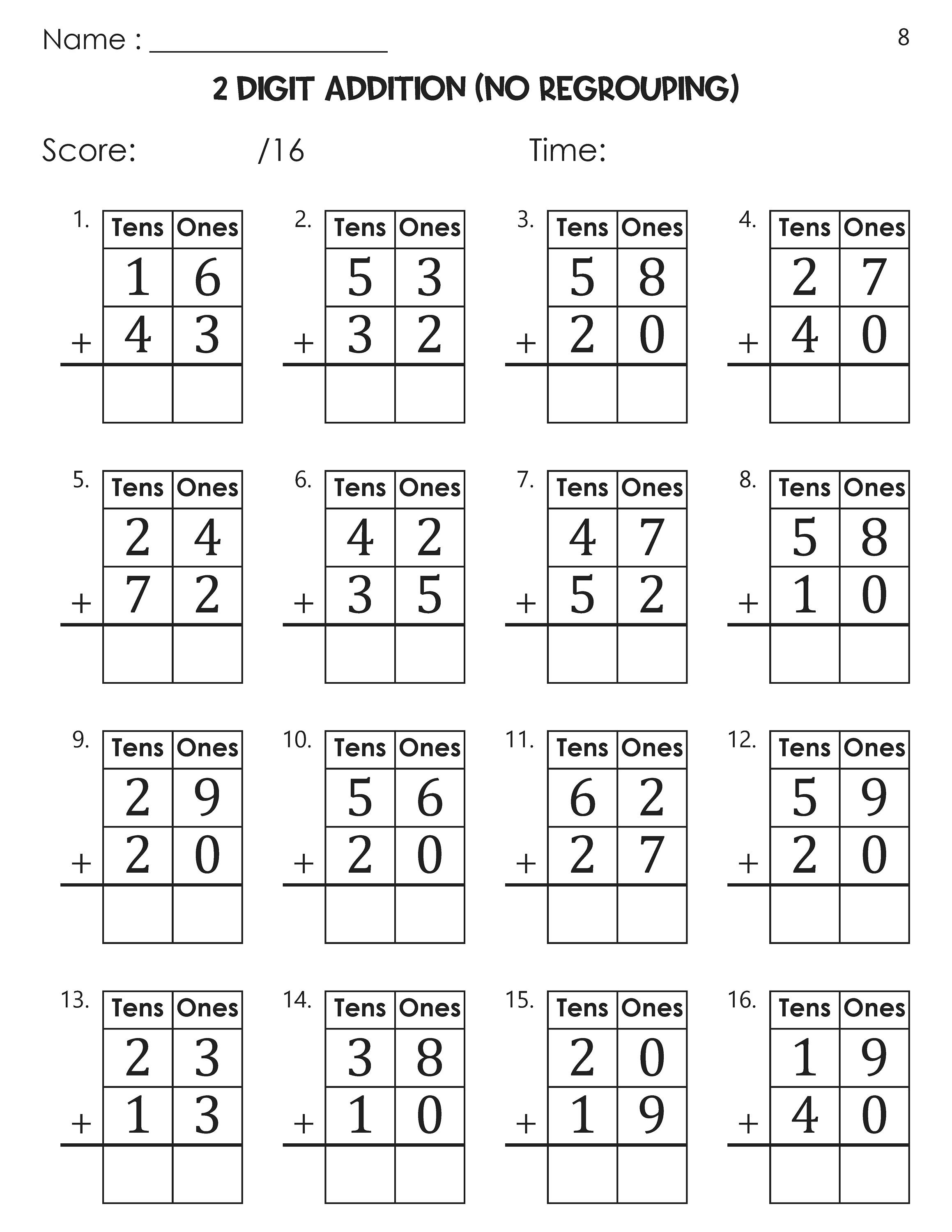 Two Digit Addition With Tens and Ones Without Regrouping Worksheets - Etsy