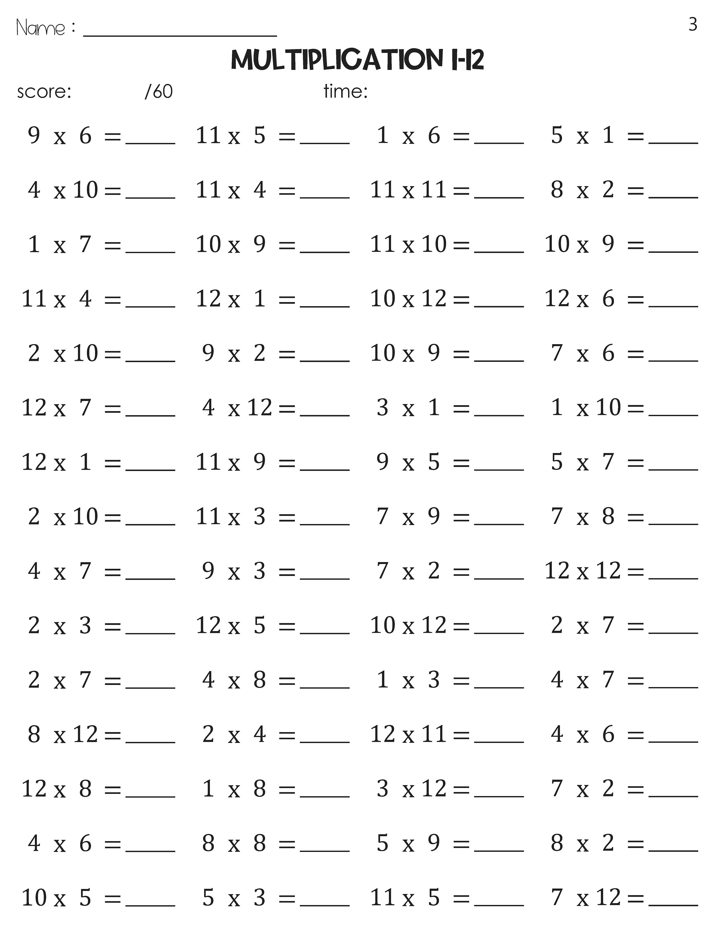 Multiplication 1-12 Math Timed Tests Speed Drills Worksheets - Etsy