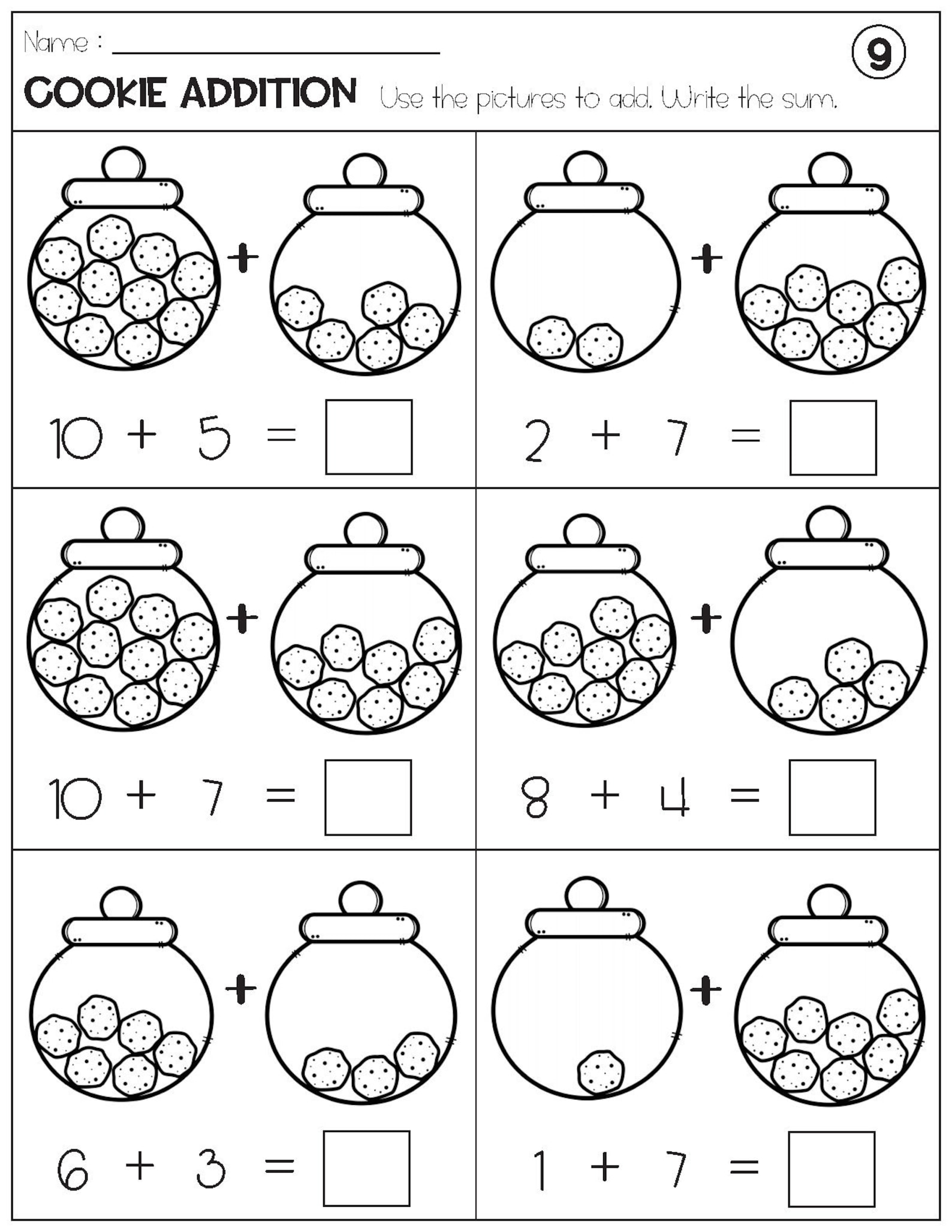 Addition With Pictures Sum up to 20 Worksheets - Adding Cookie Pictures ...