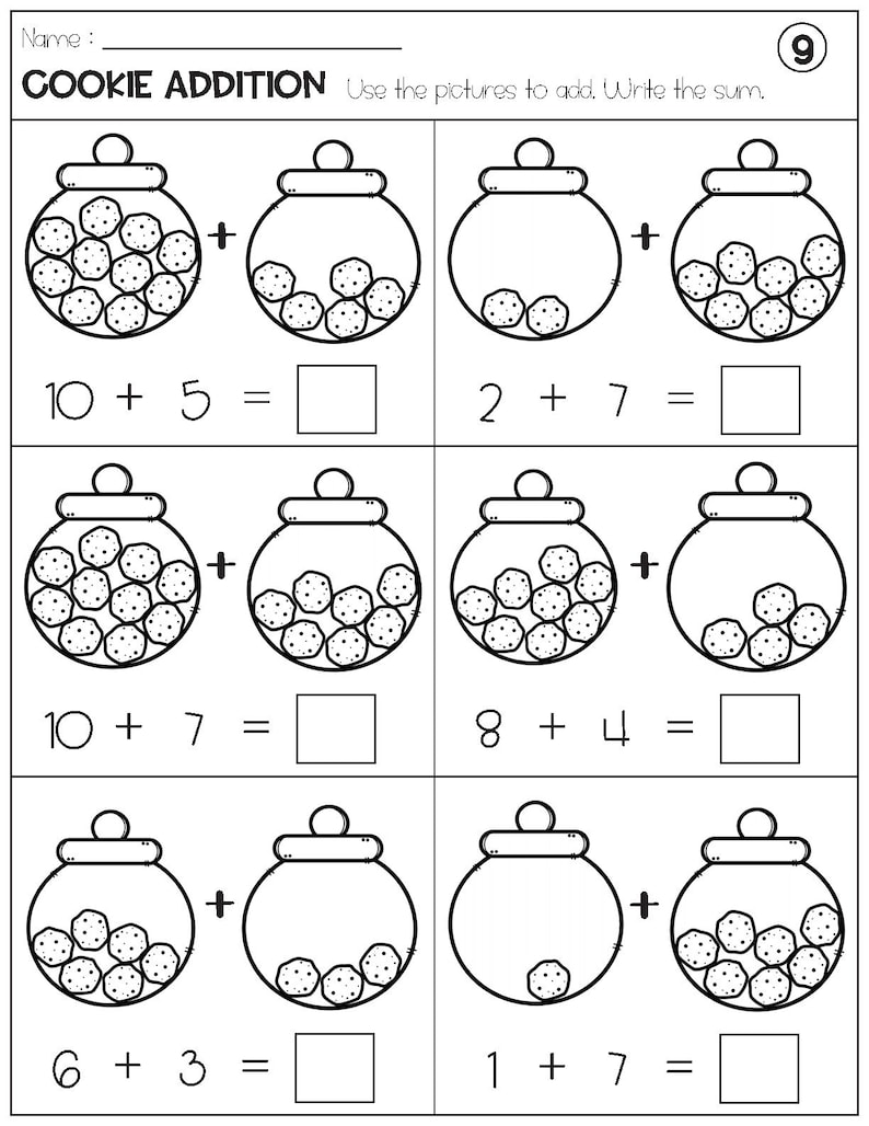 Addition With Pictures Sum up to 20 Worksheets - Adding Cookie Pictures ...