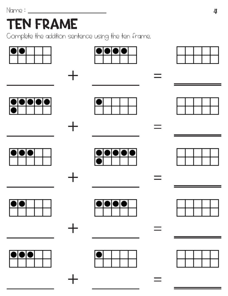 Addition Sums to 10 With Ten Frame Pictures Worksheets - Etsy