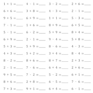 Addition and Subtraction Single Digit Math Timed Tests Speed Drills ...