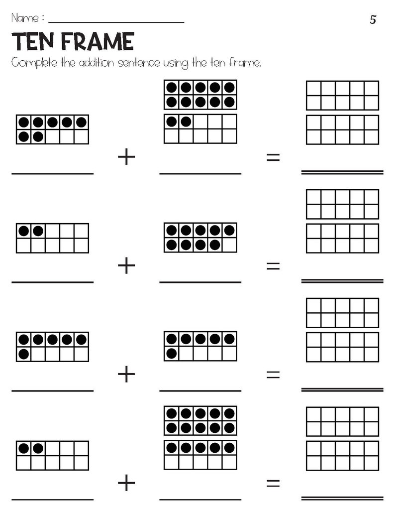 Addition Sums to 20 With Ten Frame Pictures Worksheets - Etsy
