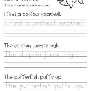 Sentence Writing and Tracing Handwriting Practice - Ocean Theme - Etsy