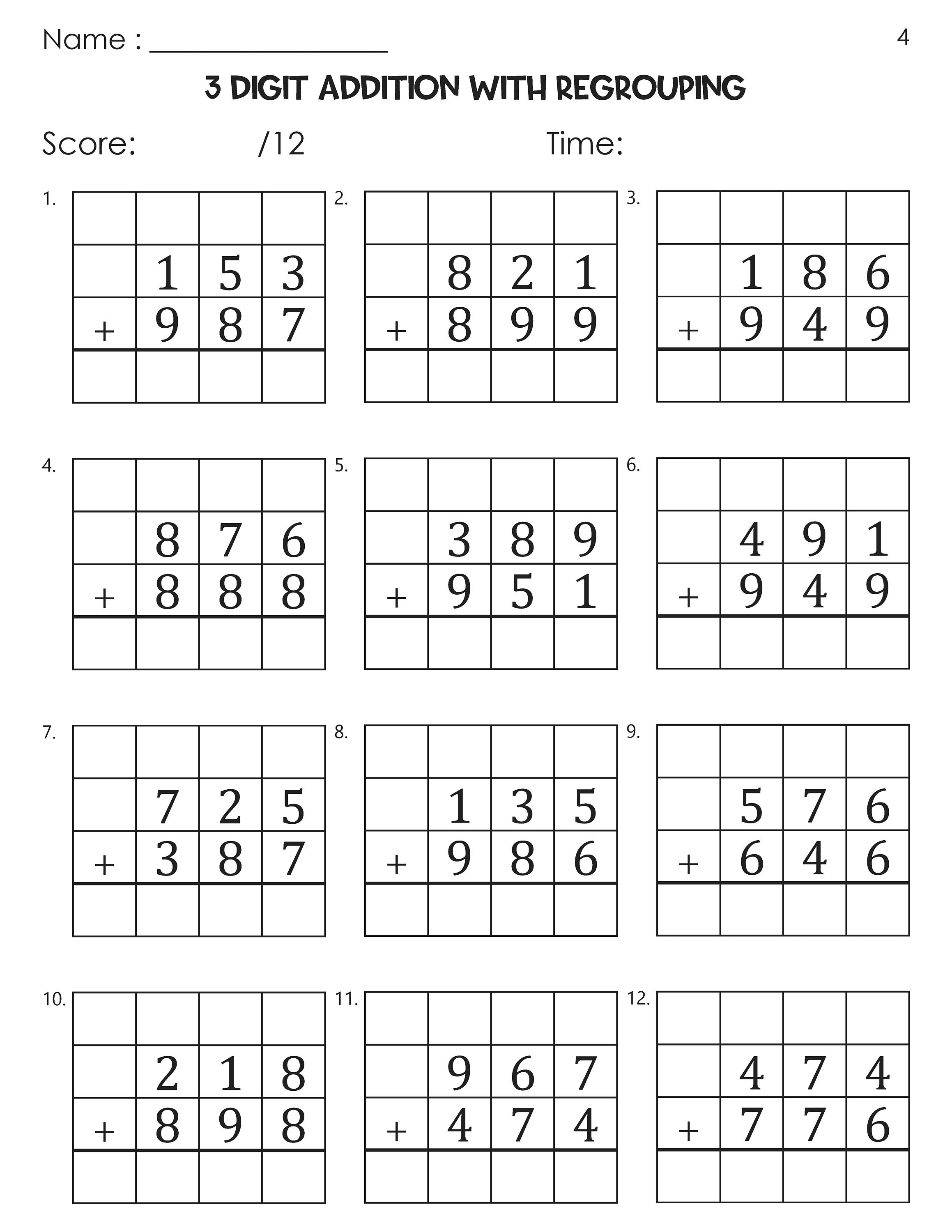 3 Digit Addition With Regrouping Worksheets - Etsy