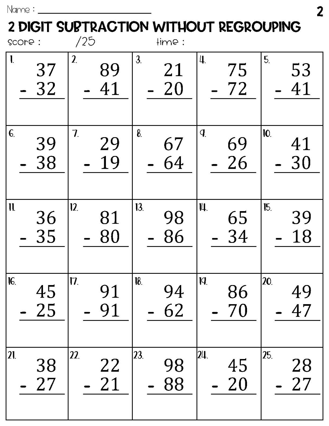 Two Digit Subtraction Without Regrouping Worksheets Etsy Two Digit Subtraction Without Regrouping Worksheets Etsy