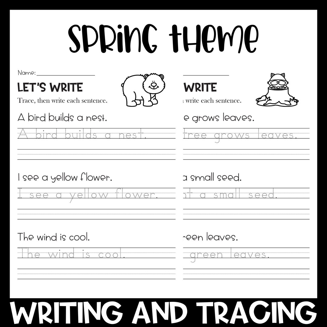 Sentence Writing and Tracing Handwriting Practice Worksheets - Spring ...