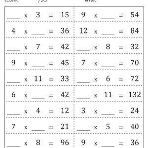 Missing Number Multiplication Factor Worksheets - Etsy