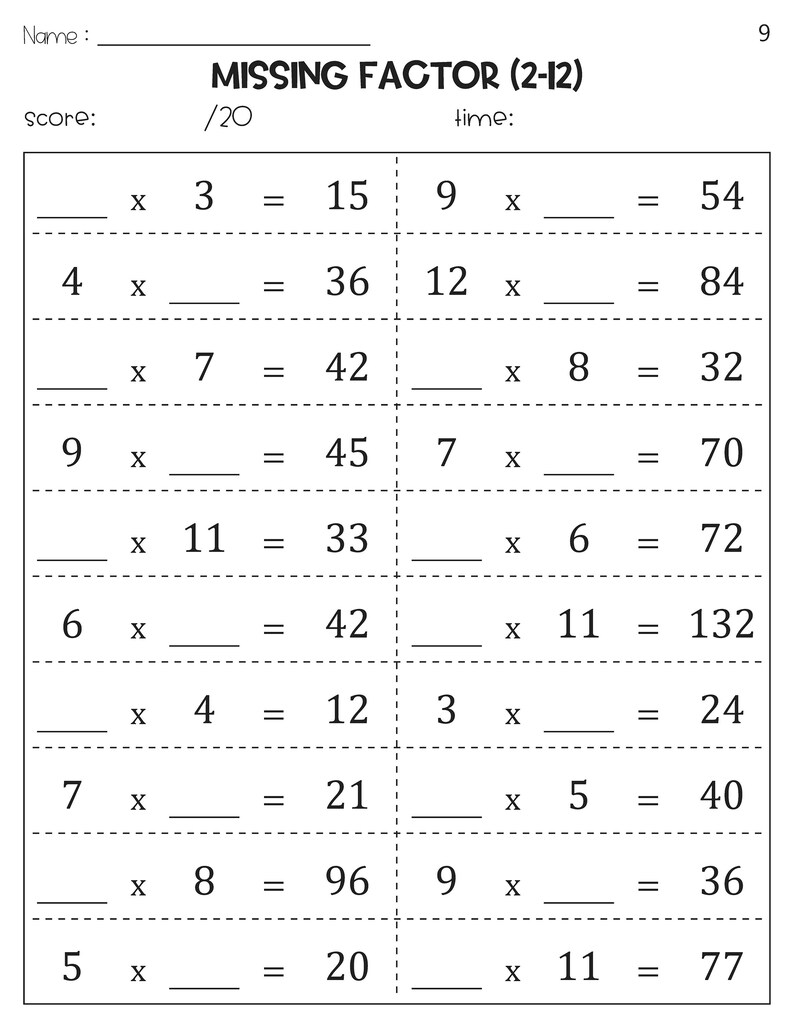 Missing Number Multiplication Factor Worksheets - Etsy