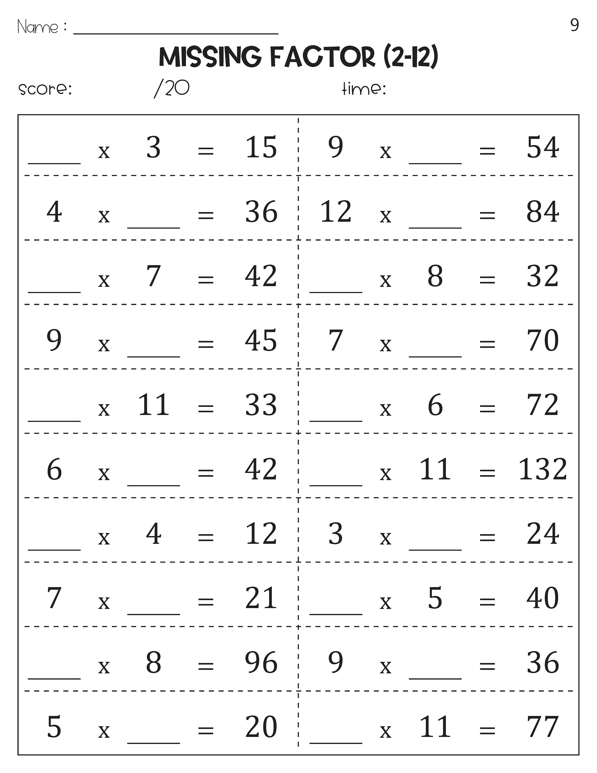 Missing Number Multiplication Factor Worksheets - Etsy