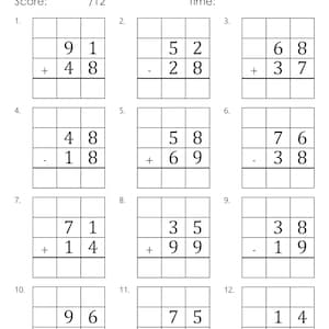 Two Digit Addition and Subtraction With and Without Regrouping With ...