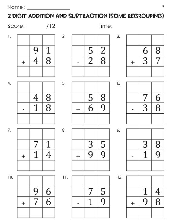 Hojas De Trabajo De Suma De Dos Dígitos Sin Reagrupar