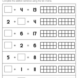 Missing Addends to 20 With Ten Frame Worksheets - Etsy