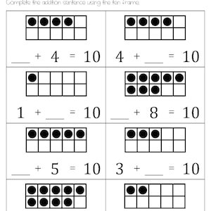 Making 10 Addition With Ten Frame Worksheets - Etsy